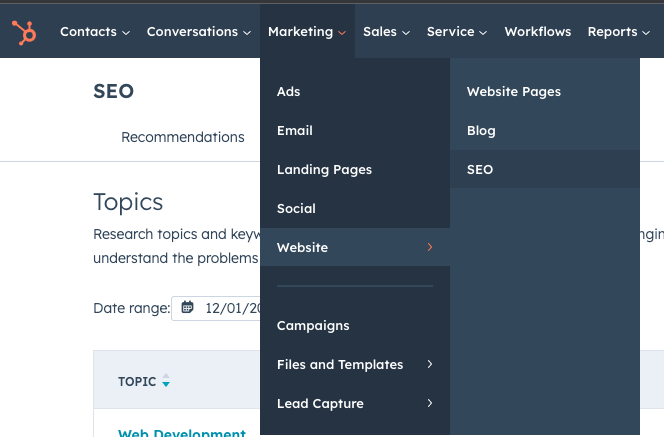 HubSpot's Topic Cluster Tool